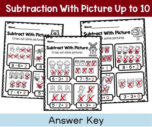 Subtraction Worksheets With Pictures Up to 10 |Subtraction With Picture ...