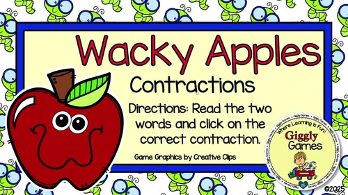 Giggly Games Wacky Apples Contractions ANIMATED GOOGLE SLIDES Fall Autumn