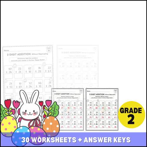 2-Digit Addition Without Regrouping Within 100 Worksheets | Easter Math ...