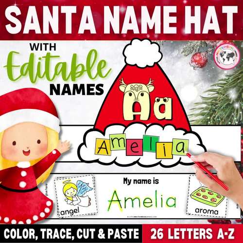 Christmas Name Crafts: Name Tracing Editable, Santa Name Hat, Christmas ...