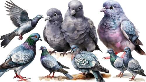Watercolor Pigeon Clipart Set of 20 Files by ArtisticTimberStudio