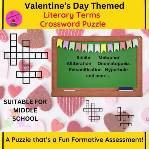 Middle School Valentine's Day Themed Literary Terms Crossword Puzzle
