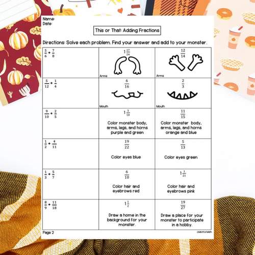 This or That: Adding Fractions with Unlike Denominators Color Activity ...