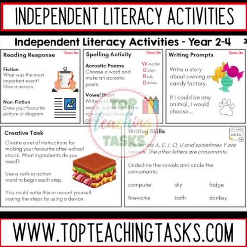 Independent Literacy Activities Year 2-4 Set One | Spelling and Writing ...