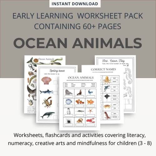 Ocean Animals Learning Pack | Thematic: Literacy, Math, Fine Motor & SEL