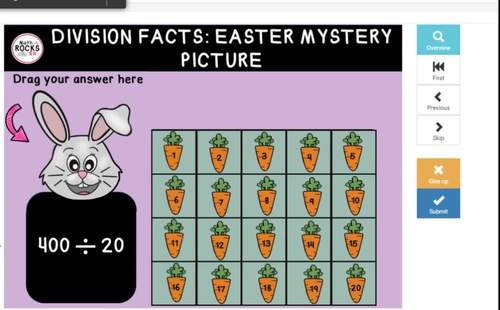 Easter Division Facts 1 to 20 Mystery Picture Math Activity Boom Cards™ 3rd