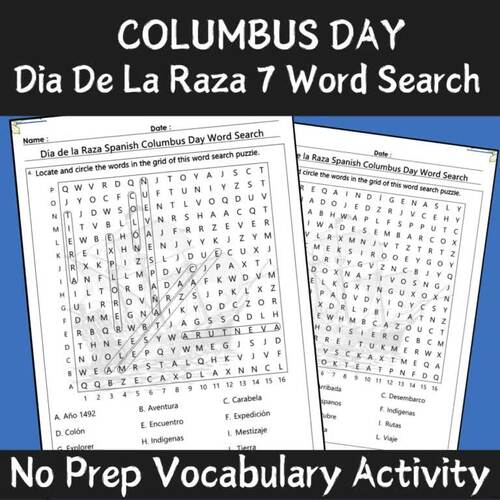 Spanish Columbus Day 7 Word Search Puzzles | Día de la Raza 7 Sopa de ...