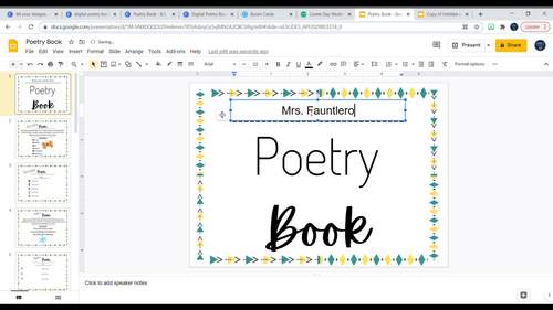 Poetry Book Digital and Print for Google Slides by Hands on Learning LLC