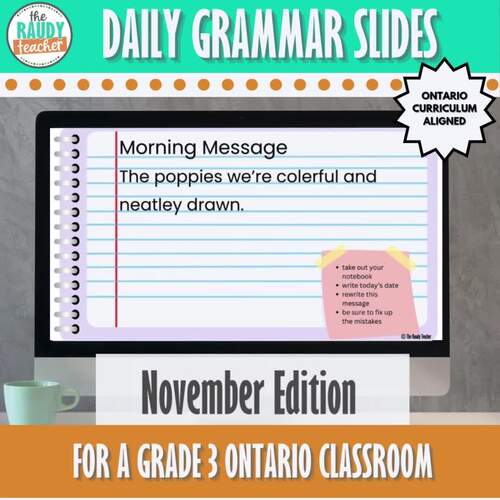 Grade 3 November Daily Grammar Slides | Ontario Language Curriculum 2023