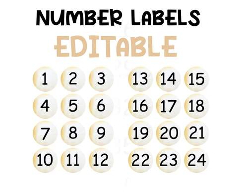 Printable Number Labels. Calendar Numbers, Back to School Number Labels