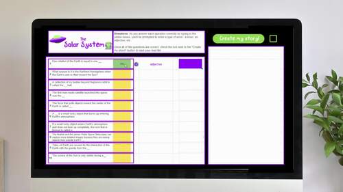 Solar System Self Checking Silly Story Worksheet for Middle School