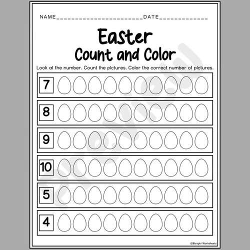 Easter Count and Color Worksheets | Counting to 10 | Grade K–1 | No Prep