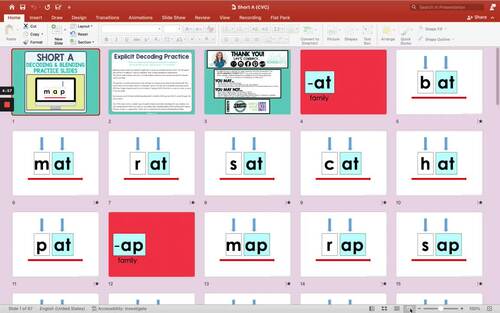 Decoding and Blending Board Slides - Short A - CVC Words by School and ...