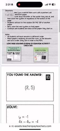 Solving System of Equations by Substitution Activity: Scavenger Hunt