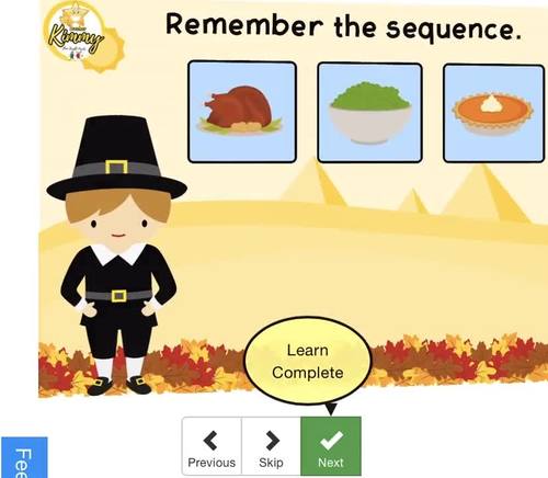 Thanksgiving Picture Sequencing Visual Memory Boom Cards by Teacher Kimmy