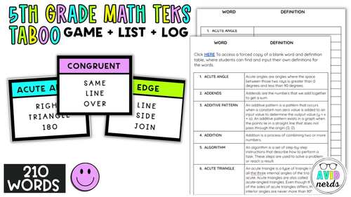 5th grade Math TEKS End of Year Vocabulary Review Game by AVID Nerds