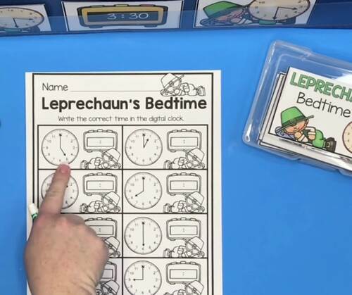 Telling Time Leprechaun Task Cards Digital Analog Math Center First Grade