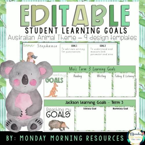 Editable Student Learning Goals Template| Australian Animal Theme