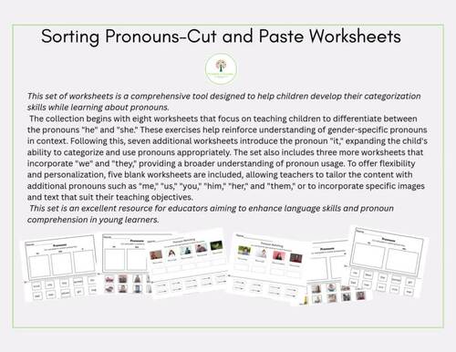 Pronouns worksheets-Cut and paste (ABLLS-R C52, G37) | TPT