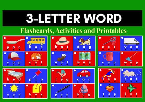 Phonics 3-Letter Word (50+ words with picture) Flash cards | Reading