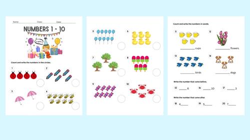 Preschool Counting Numbers 1-10 Worksheet, Beginning Math, Preschool, KG
