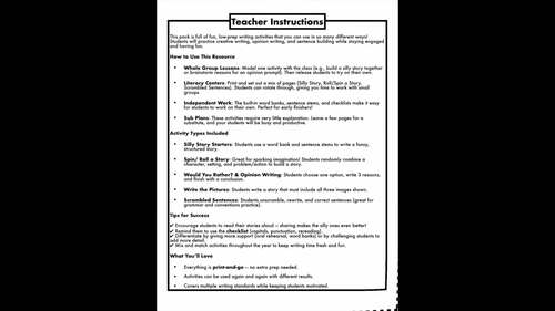 Creative & Opinion Writing Kit + Sentence Scramble for Grades 1-3