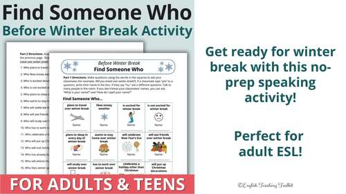 Week Before Winter Break Activities for Adult ESL & High School ELL ...