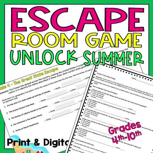 Save Summer ESCAPE ROOM End of Year Print and Digital by Two Pencils ...