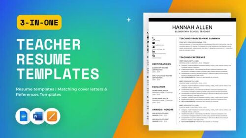 Teacher Resume Template and Cover Letter for MS Word + SPECIAL BONUS