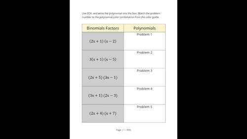 FOIL Coloring Activity by Algebra Beagle | TPT