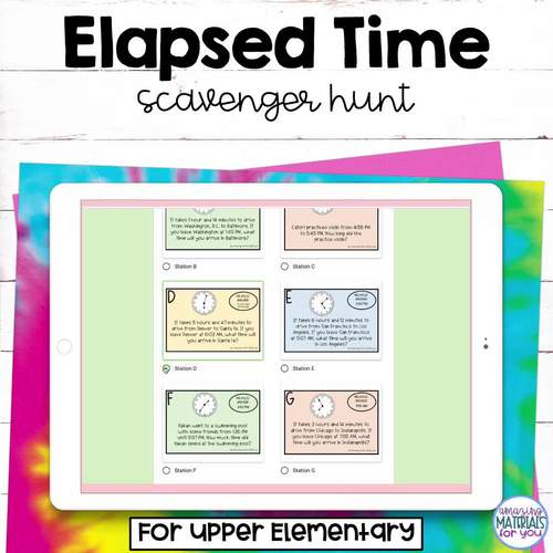 Elapsed Time within a 24 Hour Period Scavenger Hunt Upper Elementary