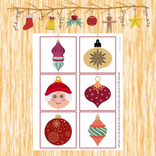 Christmas Ornaments Matching Game - Bauble Puzzles - Christmas Symmetry ...