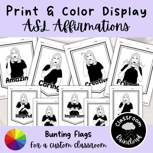 Print and Color ASL Positive Affirmations on Flags for Sign Language ...