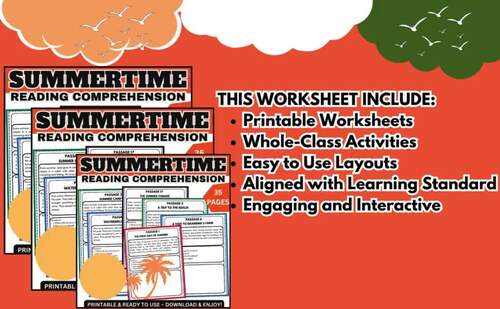 Summertime Reading Comprehension Worksheets, 2nd 3rd 4th 5th 6th Grade