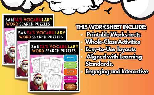 Santa's Vocabulary Word Search Activities Morning Work 4th,5th,6th,7th ...