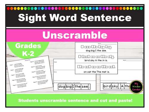 Kindergarten Sight Word Unscramble | Cut-and-Glue Mixed-Up Sentence ...
