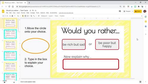 Would you rather...? Task Cards for Google Slides by Love 2 Learn English