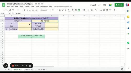 Passé Composé with Avoir & Regular Past Participles Goole Sheet | TPT