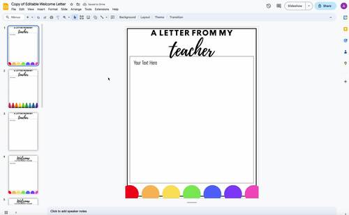 Editable Welcome Letter - Back to School - For Use with Google Slides