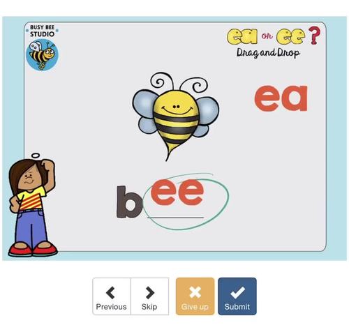 EA-EE | Boom Cards | Long E Vowel Teams Cards by Busy Bee Studio