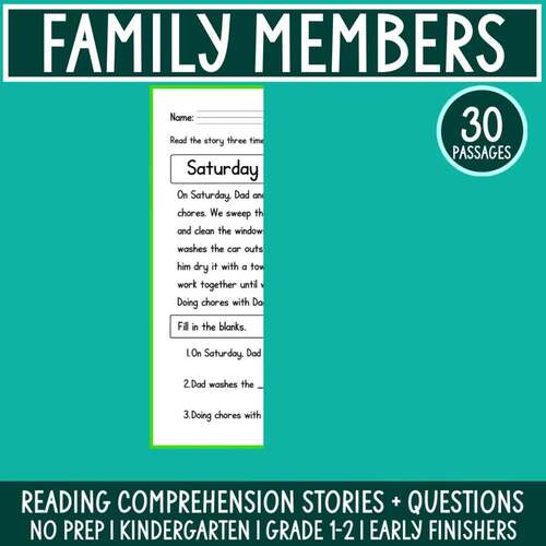Family Members Reading Passages and Comprehension Questions Stories ...