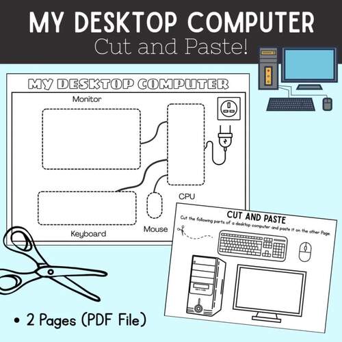 Parts of a Computer – Cut & Paste Activity (Black & White – 2 Pages)