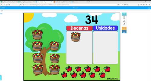 Tens and ones in Spanish Boom Cards, Valor posicional Place value