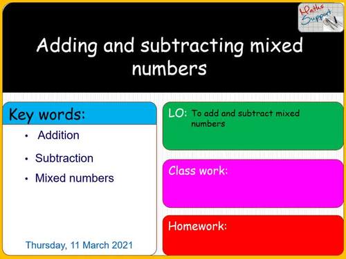 Adding and subtracting mixed numbers by Maths Support Centre | TPT