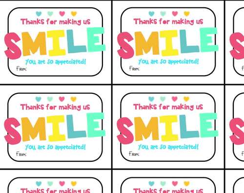 Smile Teacher (Staff) Appreciation Gift Tag- Thanks for making us SMILE!