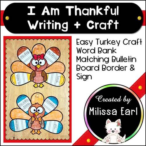 I Am Thankful Thanksgiving Turkey Writing Craft Bulletin Board Positive ...