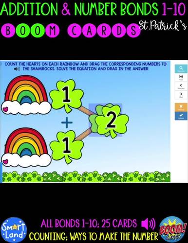 Addition and Number Bonds 1-10_St.Patrick's rainbow_Boom Cards™ | TPT