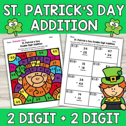 St. Patrick's Day Double Digit Addition Color by Number | Math Coloring ...