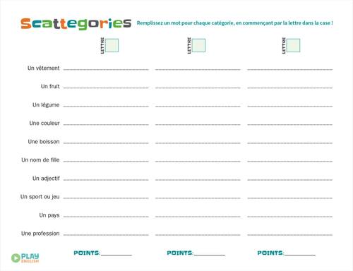 World languages Scattegories bundle | English, Spanish, French | No ...