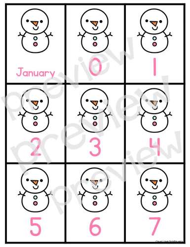 January Snowmen - Numbers 0-25 Matching - Flashcards With Writing Practice